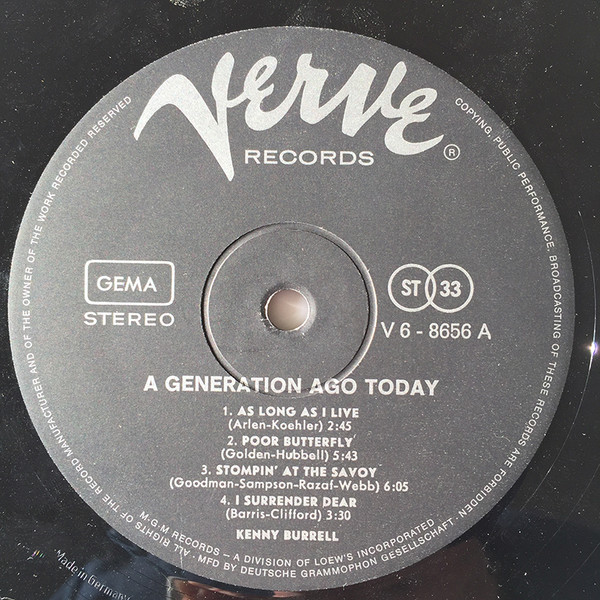 Kenny Burrell - A Generation Ago Today - Vinyl Pussycat Records