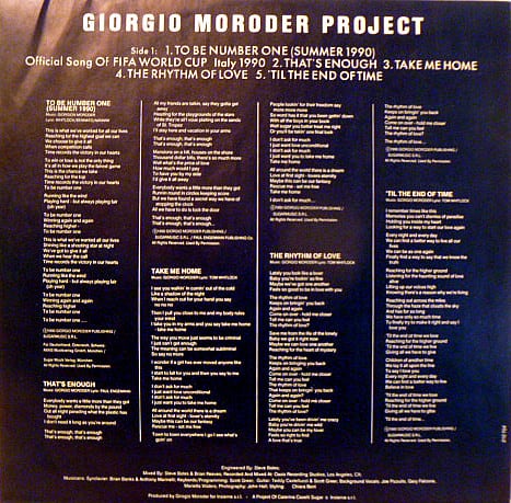 Giorgio Moroder Project - To Be Number One (Summer 1990) - Vinyl Pussycat Records