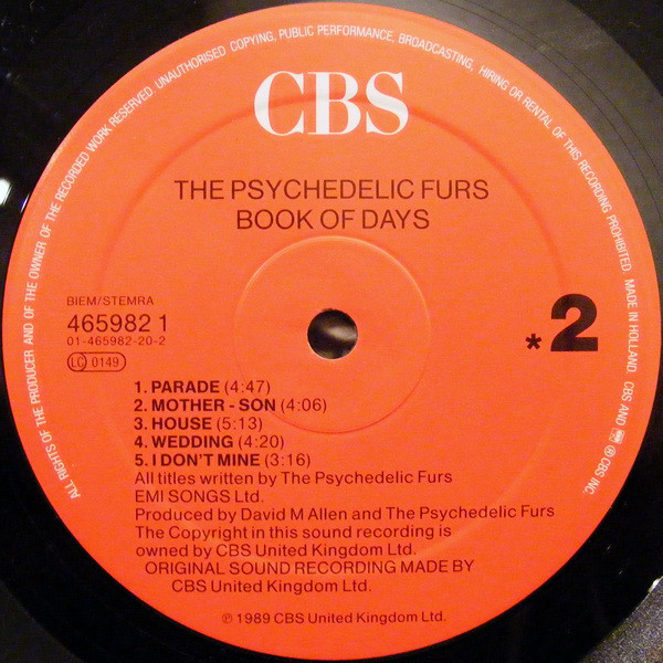 The Psychedelic Furs - Book Of Days - Vinyl Pussycat Records