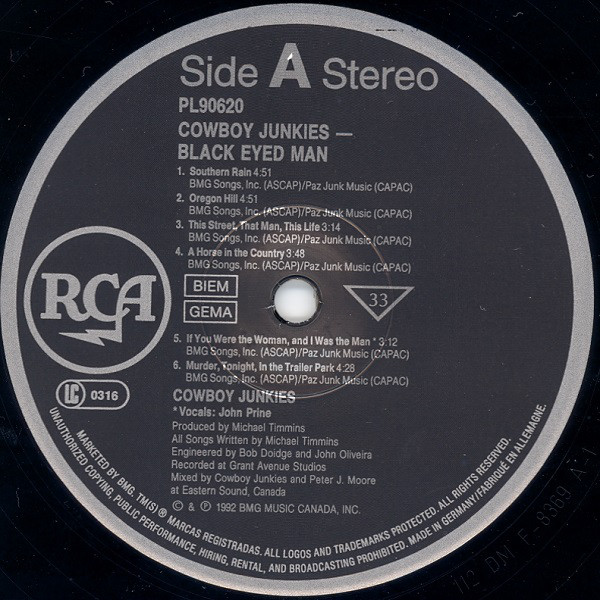 Cowboy Junkies - Black Eyed Man - Vinyl Pussycat Records