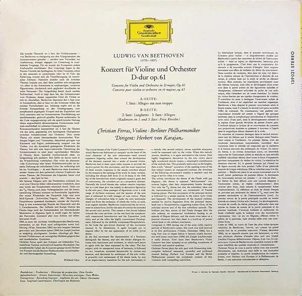 Ludwig van Beethoven, Christian Ferras, Herbert von Karajan, Berliner Philharmoniker ...