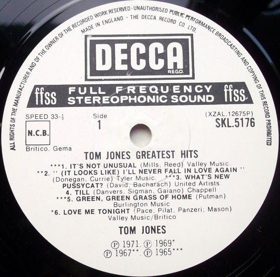 Tom Jones - Greatest Hits - Vinyl Pussycat Records