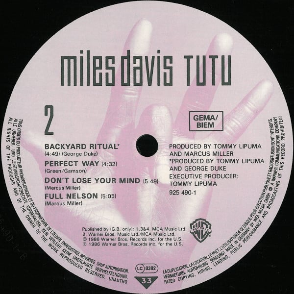 Miles Davis - Tutu - Vinyl Pussycat Records