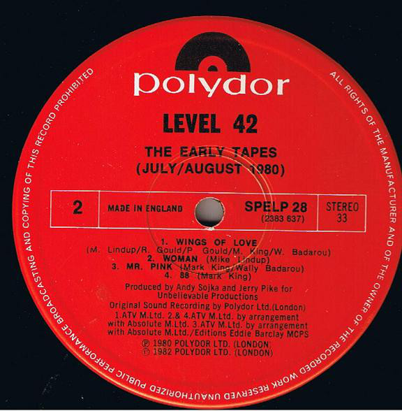 Level 42 - The Early Tapes · July/Aug 1980 - Vinyl Pussycat Records
